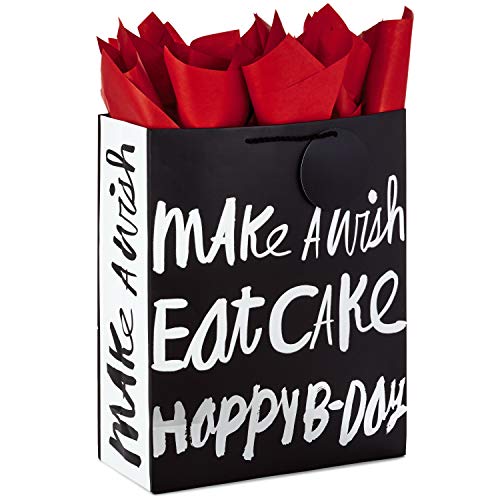 Hallmark 15" Extra Large Gift Bag with Tissue Paper for Birthdays (Happy B-Day, Black and Silver)