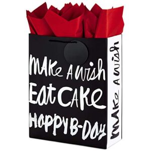 Hallmark 15" Extra Large Gift Bag with Tissue Paper for Birthdays (Happy B-Day, Black and Silver)