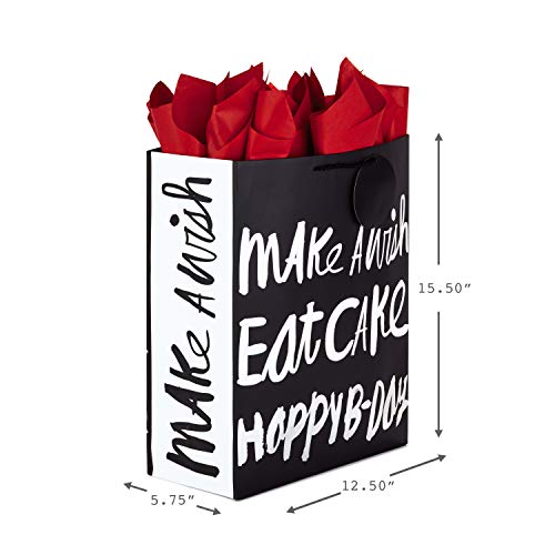 Hallmark 15" Extra Large Gift Bag with Tissue Paper for Birthdays (Happy B-Day, Black and Silver)