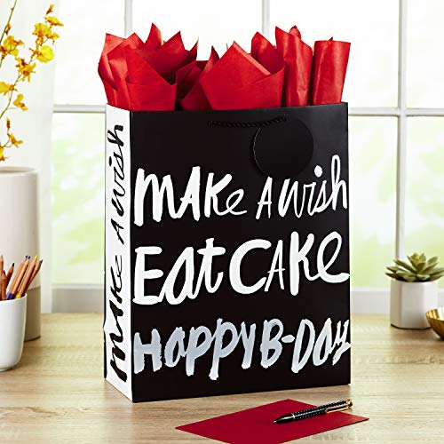 Hallmark 15" Extra Large Gift Bag with Tissue Paper for Birthdays (Happy B-Day, Black and Silver)