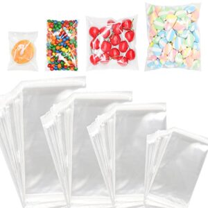 600pcs clear resealable self adhesive cello bags with 4 sizes 3.5×5, 4×6, 5×7, 6.3×6.3 inch great for packaging cookies, bakery, candies, dessert