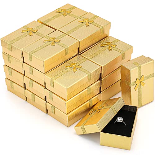 Kenning 36 Pcs Jewelry Gift Boxes Set Small Cardboard Paper Jewelry Boxes Packaging Empty Gift Boxes with Ribbon for Rings (Gold)