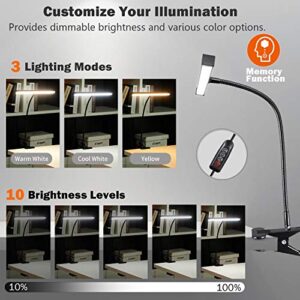 LED Desk Lamp with Clamp, CELYST Music Stand Light with Flexible Gooseneck, 3 Color Modes & 10 Brightness Levels Clip Lamp, 5W Clamp Light for Piano, Bed, Headboard, Drafting Table, Video Conferencing