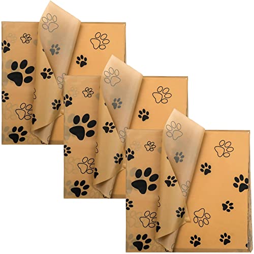 60 Sheets 20 x 20 Inch Brown Kraft Dog Paw Print Tissue Paper Puppy Paws Gift Wrap Tissue for Gift Bags Wrapping DIY Crafts