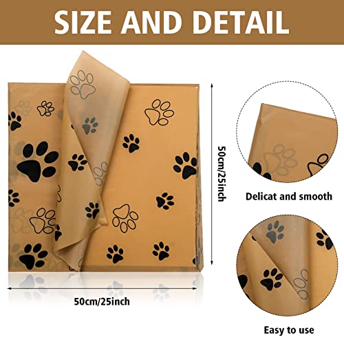 60 Sheets 20 x 20 Inch Brown Kraft Dog Paw Print Tissue Paper Puppy Paws Gift Wrap Tissue for Gift Bags Wrapping DIY Crafts