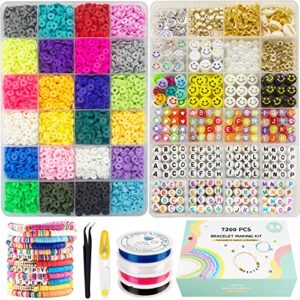 clay beads for bracelet making kits, 24 colors flat clay heishi 6000 pcs beads |1200 pcs jewelry accessory | 14 a-z smiley face beads,strings for jewelry making kit bracelets for preppy girls 6-12