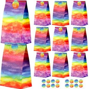 gitmiws 28 pcs tie dye gift bags, kids goodie bags with 28 pcs stickers for birthdays, baby showers, kids crafts and activities, may day, valentine’s day, christmas day, tie dye party decorations（4.7l x3.2w x8.2h）