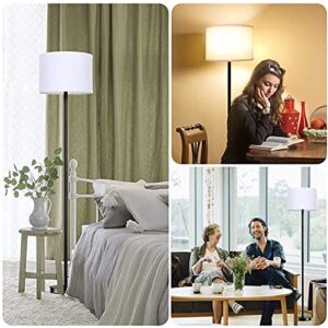 LED Floor Lamp Simple Design, Modern Standing Lamp with Shade,Tall Lamp for Living Room Bedroom Office Study Room, Black Pole Lights with Foot Switch, White Stand Up Lamp Fabric, E26 Base