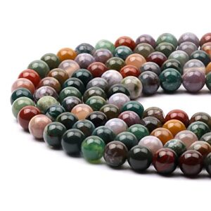 yholin 45pcs 8mm natural round stone beads, natural indian agate gemstone hole size 1mm crystal energy stone healing power loose beads for diy crafts bracelet jewelry making 1 strand 15″