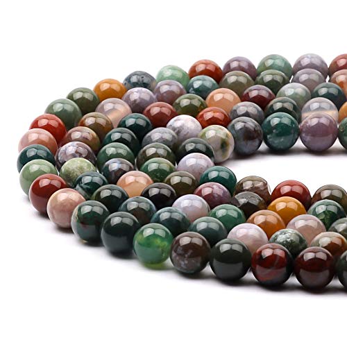 Yholin 45pcs 8mm Natural Round Stone Beads, Natural Indian Agate Gemstone Hole Size 1mm Crystal Energy Stone Healing Power Loose Beads for DIY Crafts Bracelet Jewelry Making 1 Strand 15"