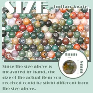 Yholin 45pcs 8mm Natural Round Stone Beads, Natural Indian Agate Gemstone Hole Size 1mm Crystal Energy Stone Healing Power Loose Beads for DIY Crafts Bracelet Jewelry Making 1 Strand 15"