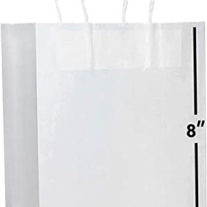 [100 Bags] 6.25x3.5x8. Kraft Paper Gift Bags with Handles Bulks. Ideal for Shopping, Packaging, Retail, Party, Craft, Gifts, Wedding, Recycled, Business, Goody and Merchandise Bag (White)