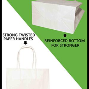 [100 Bags] 6.25x3.5x8. Kraft Paper Gift Bags with Handles Bulks. Ideal for Shopping, Packaging, Retail, Party, Craft, Gifts, Wedding, Recycled, Business, Goody and Merchandise Bag (White)