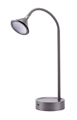 Black and Decker Office VLED1812GRAY-BD Flexible Gooseneck USB Charging Port LED Desk Lamp, Dimmable, Gray