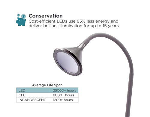 Black and Decker Office VLED1812GRAY-BD Flexible Gooseneck USB Charging Port LED Desk Lamp, Dimmable, Gray