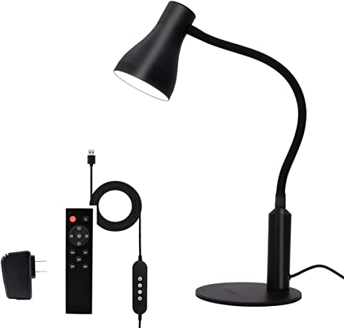 CeSunlight LED Desk Lamp, 3 Lighting Modes and 6 Brightness Levels, 10W Flexible Gooseneck Table Lamp for Living Room and Study, Remote Control with Timing Function, AC Adapter Included (Black)