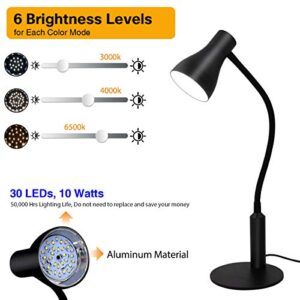 CeSunlight LED Desk Lamp, 3 Lighting Modes and 6 Brightness Levels, 10W Flexible Gooseneck Table Lamp for Living Room and Study, Remote Control with Timing Function, AC Adapter Included (Black)