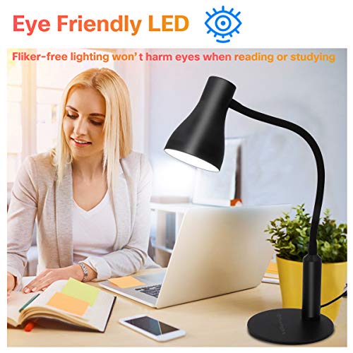 CeSunlight LED Desk Lamp, 3 Lighting Modes and 6 Brightness Levels, 10W Flexible Gooseneck Table Lamp for Living Room and Study, Remote Control with Timing Function, AC Adapter Included (Black)