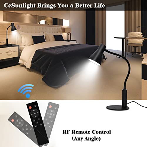 CeSunlight LED Desk Lamp, 3 Lighting Modes and 6 Brightness Levels, 10W Flexible Gooseneck Table Lamp for Living Room and Study, Remote Control with Timing Function, AC Adapter Included (Black)