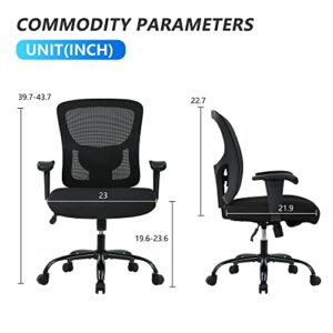 BestOffice 400lbs Wide Seat Desk Computer Lumbar Support Adjustable Arms Task Rolling Swivel Mesh Executive High Back Ergonomic Chair for Adults Women, Black