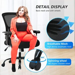 BestOffice 400lbs Wide Seat Desk Computer Lumbar Support Adjustable Arms Task Rolling Swivel Mesh Executive High Back Ergonomic Chair for Adults Women, Black