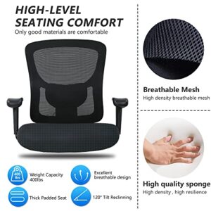 BestOffice 400lbs Wide Seat Desk Computer Lumbar Support Adjustable Arms Task Rolling Swivel Mesh Executive High Back Ergonomic Chair for Adults Women, Black