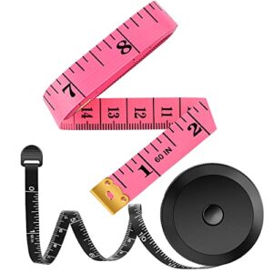 2 pack tape measure measuring tape for body fabric sewing tailor cloth knitting vinyl home craft measurements, 60-inch soft fashion pink & retractable black double scales rulers for body weight loss