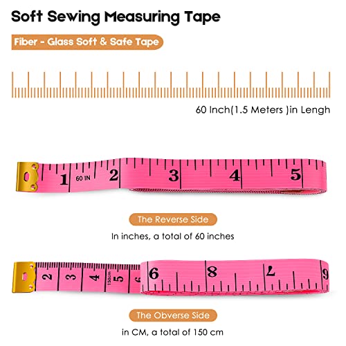 2 Pack Tape Measure Measuring Tape for Body Fabric Sewing Tailor Cloth Knitting Vinyl Home Craft Measurements, 60-Inch Soft Fashion Pink & Retractable Black Double Scales Rulers for Body Weight Loss