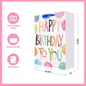 Birthday Gift Bags, 12Pack Gift Bags Medium Size With Handles, Gift Bag Bulk, 4 Assorted Designs Foil Gift bags for Kids Birthday, Birthday Party Favors, Kids Party Favors, 12.6Inch