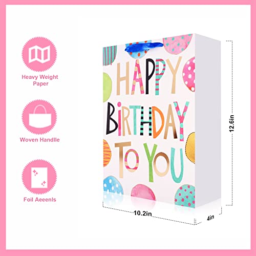 Birthday Gift Bags, 12Pack Gift Bags Medium Size With Handles, Gift Bag Bulk, 4 Assorted Designs Foil Gift bags for Kids Birthday, Birthday Party Favors, Kids Party Favors, 12.6Inch