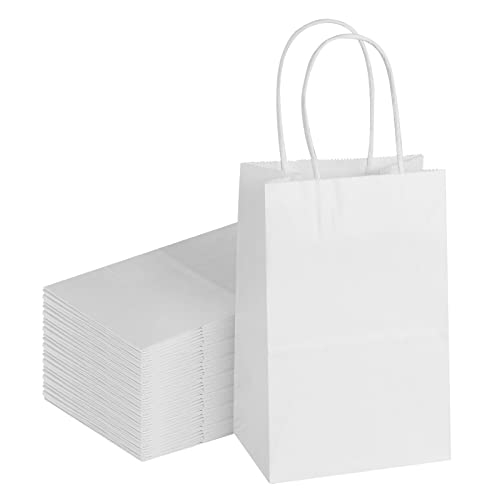 TOMNK White Gift Bags with Handles 70pcs Small Kraft Bags White Paper Bags for Birthday Wedding Party Favors Gift Bags Bulk, Shopping Business Goody Retail, 5.2x3.5x8 Inches