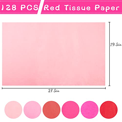 Shindel 128 Sheets Red and Pink Bulk Tissue Paper for Gift Wrapping, for Valentine's Day, 27.5 x 19.5 Inch, Premium Gift wrap Tissue Paper