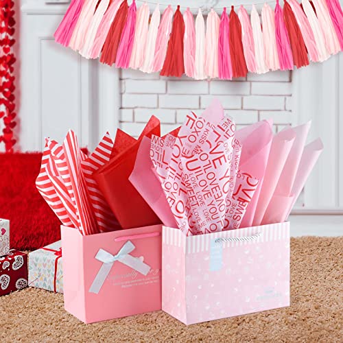 CHRORINE 50 Sheets Tissue Paper Valentines Wrapping Paper 5 Style Pink Tissue Paper Bulk for Packaging Valentine's Day Wedding Art Craft