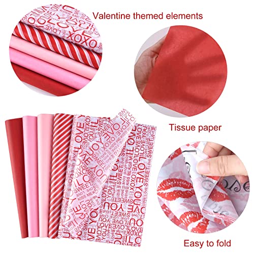 CHRORINE 50 Sheets Tissue Paper Valentines Wrapping Paper 5 Style Pink Tissue Paper Bulk for Packaging Valentine's Day Wedding Art Craft