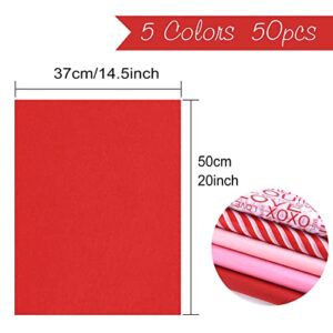 CHRORINE 50 Sheets Tissue Paper Valentines Wrapping Paper 5 Style Pink Tissue Paper Bulk for Packaging Valentine's Day Wedding Art Craft