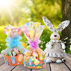 Kolewo4ever 10 pack Easter Basket Bags Happy Easter Jumbo Cello Basket Bags 32 by 22 Inches Easter Bunny Wrap bags Cellophane Wrapping Party Decorations with 10 pieces pull bow