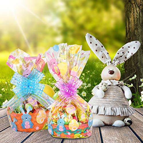 Kolewo4ever 10 pack Easter Basket Bags Happy Easter Jumbo Cello Basket Bags 32 by 22 Inches Easter Bunny Wrap bags Cellophane Wrapping Party Decorations with 10 pieces pull bow