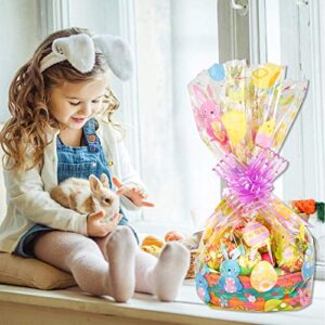 Kolewo4ever 10 pack Easter Basket Bags Happy Easter Jumbo Cello Basket Bags 32 by 22 Inches Easter Bunny Wrap bags Cellophane Wrapping Party Decorations with 10 pieces pull bow