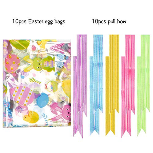 Kolewo4ever 10 pack Easter Basket Bags Happy Easter Jumbo Cello Basket Bags 32 by 22 Inches Easter Bunny Wrap bags Cellophane Wrapping Party Decorations with 10 pieces pull bow