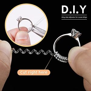 12 Pack Ring Size Adjuster for Loose Rings Invisible Transparent Silicone Guards Clip Noodle Jewelry Tightener Connector Fitter Resizer 4 Sizes Fit Almost Any Ring for Women and Men