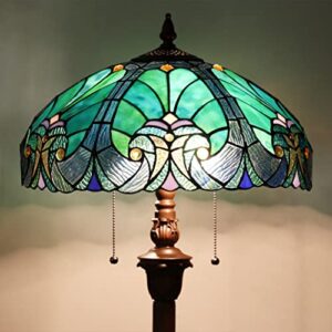 cotoss tiffany floor lamp,stained glass lamp shade,vintage antique style standing double light for living room & bedroom