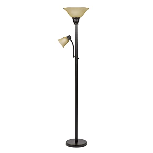 Catalina 18223-002 Transitional Metal Uplight Floor Lamp with Reading Light and Glass Shades, 71", Bronze