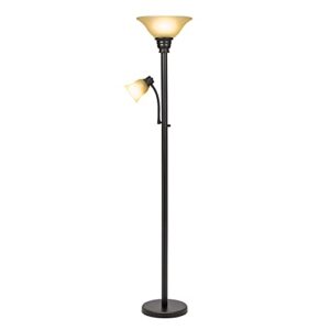 Catalina 18223-002 Transitional Metal Uplight Floor Lamp with Reading Light and Glass Shades, 71", Bronze