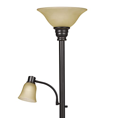 Catalina 18223-002 Transitional Metal Uplight Floor Lamp with Reading Light and Glass Shades, 71", Bronze