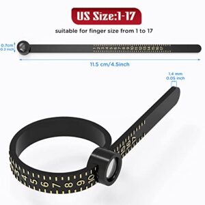 Ring Sizer, Dowsabel Ring Sizer Measuring Tool, Reusable Finger Size Measuring Tape with Magnified Glass, Clear and Accurate Jewelry Sizing Tool 1-17 USA Rings Size