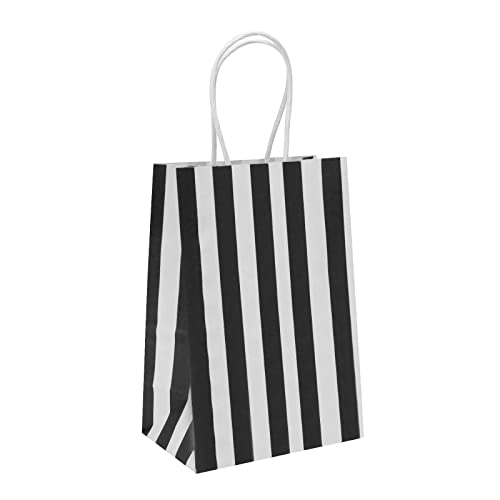 Ronvir 50pcs Black And White Bags 5.25x3.25x8 Inches Small Gift Bags Recycled Paper Bags For Halloween, Christmas, Thanksgiving, Party, Birthday