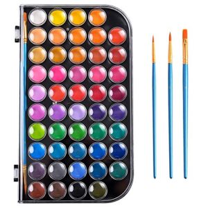 upgraded 48 colors watercolor paint, washable watercolor paint set with 3 paint brushes and palette, non-toxic water color paints sets for kids, adults, beginners and artists, make your painting talk