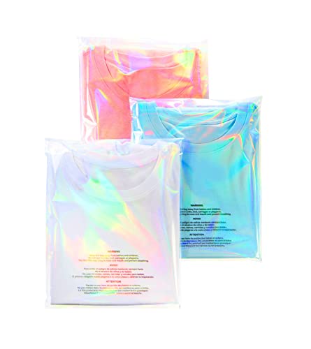 Holographic Resealable Bags For Small Business - These Cellophane Bags Self Adhesive For Convenient Packaging And Poly Bags With Suffocation Warning Offer A Premium Customer Experience - 10x13" 100 pk