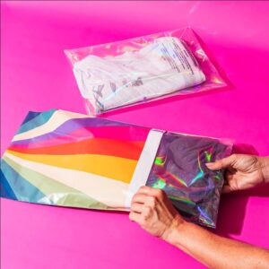 Holographic Resealable Bags For Small Business - These Cellophane Bags Self Adhesive For Convenient Packaging And Poly Bags With Suffocation Warning Offer A Premium Customer Experience - 10x13" 100 pk