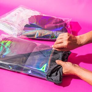 Holographic Resealable Bags For Small Business - These Cellophane Bags Self Adhesive For Convenient Packaging And Poly Bags With Suffocation Warning Offer A Premium Customer Experience - 10x13" 100 pk